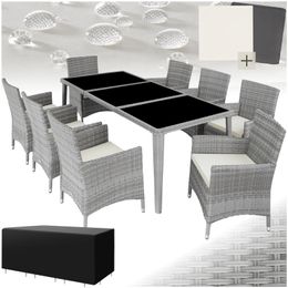 TecTake&reg; Aluminium Rattan Sitzgruppe, wetterfest und UV-best&auml;ndig, mit Sicherheitsglasplatten, inklusive Schutzh&uuml;lle