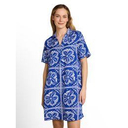 Polokleid Tom Tailor, Damen, Gr. 34, N-Gr, blau flower tile design, Web, Obermaterial: 55% Lyocell, 45% Viskose, bedruckt, regular fit kniefrei, Kleider, mit All-Over Print