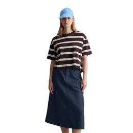 Marc O'Polo T-Shirt MARC O'POLO DENIM "aus Heavy Jersey", Damen, Gr. L, schwarz braun, Obermaterial: 100% Baumwolle, gestreift, Basic, regular fit, normaler Saum, Shirts T-Shirt