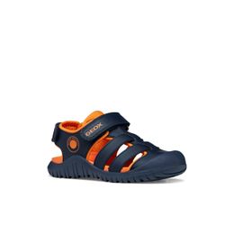 Sandale Geox "J S. FUSBETTO PRO BO", M&auml;dchen, Gr. 35, navy, orange, Lederimitat, Textil, kontrastfarbene Details, Schuhe Sandale, Kinderschuh mit Zehenschutz, Gr&ouml;&szlig;enschablone zum Download