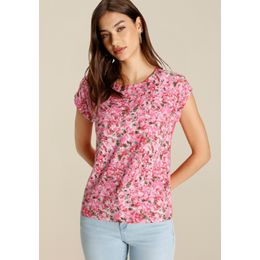 T-Shirt Tamaris "mit lockerem Schnitt, aus flie&szlig;ender Viskose-Qualit&auml;t", Damen, Gr. 38, pink, Single Jersey, Obermaterial: 95% Viskose, 5% Elasthan, figurumspielend h&uuml;ftbedeckend, Rundhals, angeschnitten, Shirts T-Shirt, in lockerer Form mit Print