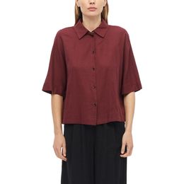 Hemdbluse s.Oliver, Damen, Gr. 38, schwarz pomegranat, Web, Obermaterial: 52% Leinen, 48% Viskose, unifarben, normal h&uuml;ftlang, Rundhals, abgerundeter Saum, Blusen Hemdbluse, kurz, mit Knopfleiste