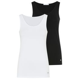 Tanktop Tamaris "im Set, aus elastischer Baumwollmischung", Damen, Gr. 34, schwarz-wei&szlig; (schwarz, wei&szlig;), Single Jersey, Obermaterial: 95% Baumwolle, 5% Elasthan, unifarben, Basic, figurbetont h&uuml;ftbedeckend, Rundhals, Tops Tanktop, figurbetonte Passform, unifarben, h&uuml;ftbedeckende L&auml;nge