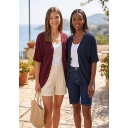 Strickjacke Flashlights "aus leichtem Sommerstrick", Damen, Gr. 32/34, bordeaux, marine, Strick, Obermaterial: 50% Baumwolle, 50% Polyacryl. Obermaterial Melange: 100% Baumwolle, unifarben, Basic, figurumspielend Po-bedeckend, tiefer V-Ausschnitt, Fledermaus&auml;rmel, Strickjacken Strickjacke, in offener Form mit 3/4 &Auml;rmeln - 2er Set