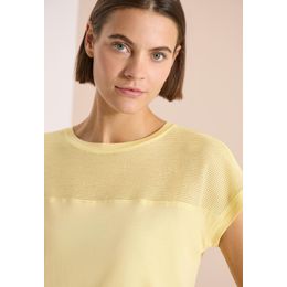 T-Shirt Cecil, Damen, Gr. L (42), buttermilk gelb, Jersey, Obermaterial: 50% Baumwolle, 50% Modal, normal h&uuml;ftbedeckend, U-Boot-Ausschnitt, angeschnitten, Shirts T-Shirt, Sommerliche Leichtigkeit durch das Mesh-Detail