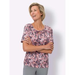T-Shirt Classic Basics "Kurzarm-Shirt", Damen, Gr. 40, bunt (flamingo, dunkelblau, bedruckt), 100% Baumwolle, gebl&uuml;mt, gemustert, mehrfarbig, Rundhals, Shirts T-Shirt