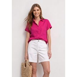 Kurzarmbluse Street One, Damen, Gr. 38, magenta dream, Web, Obermaterial: 100% Leinen, unifarben, normal h&uuml;ftbedeckend, Rundhals, abgerundeter Saum, Blusen, Sommerbluse mit Dropped Shoulders und Turn-Up-Detail
