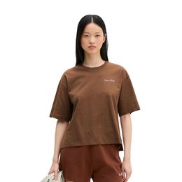 Marc O'Polo T-Shirt MARC O'POLO "aus weichem Single Jersey", Damen, Gr. L, mid braun, Obermaterial: 100% Baumwolle, bedruckt, Basic, normaler Saum, Shirts T-Shirt