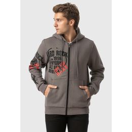 Cipo & Baxx Sweatjacke CIPO & BAXX "Sweatjacken", Herren, Gr. L, anthrazit, 70% Baumwolle, 30% Polyester, bedruckt, regular fit normal, Raglan&auml;rmel, Sweatjacken Sweatjacke, mit coolem Print