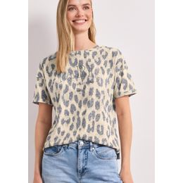 T-Shirt Street One, Damen, Gr. 34, timeless beige, Stoff, 65% Polyester, 35% Viskose, regular fit normal, Rundhals, abgesteppt, Shirts T-Shirt, mit Rundhalsausschnitt