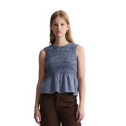 Marc O'Polo Blusentop MARC O'POLO DENIM "aus Baumwolle-Mix", Damen, Gr. L, light blau, Obermaterial: 60% Baumwolle, 40% Modal, kariert, regular fit normal, Blusen Blusentop