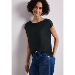 Shirttop Street One, Damen, Gr. 36, deep bound gr&uuml;n, Jersey, Obermaterial: 50% Baumwolle, 50% Modal, unifarben, h&uuml;ftbedeckend, Rundhals, abgesteppte Kante, Tops Shirttop, Sommershirt mit Deko-Tape
