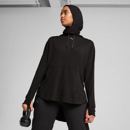 Kapuzensweatshirt Puma "MODEST HOODIE", Damen, Gr. S, schwarz (Puma schwarz), Jersey, Obermaterial: 94% Polyester, 6% Elasthan, regular fit lang, angesetztes B&uuml;ndchen, Sweatshirts, Regular Fit, f&uuml;r Fitness und sportliche Aktivit&auml;ten, atmungsaktiv