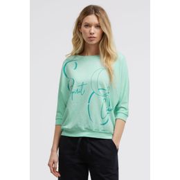 Sweater SOCCX, Damen, Gr. L, crystal aqua, Sweatware, Material: 50% Baumwolle, 50% Polyester, Glitzermuster, bedruckt, regular fit normal, Rundhals, Fledermaus&auml;rmel Rippb&uuml;ndchen, Sweatshirts Sweater, mit Fledermaus&auml;rmeln