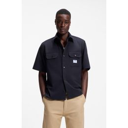 Kurzarmhemd Hugo "Ekyno", Herren, Gr. M, N-Gr, dunkelblau405, Twill, Obermaterial: 100% Baumwolle, weit h&uuml;ftlang, hoch geschlossener Ausschnitt, eingesetzt,weit abgesteppte Kante, Hemden, mit kontrastfarbenem Logo-Badge auf der Brust