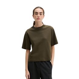 Marc O'Polo T-Shirt MARC O'POLO "aus Interlock-Jersey", Damen, Gr. L, mossy earth, Obermaterial: 100% Baumwolle, unifarben, Basic, loose fit, Rundhals, normaler Saum, Shirts T-Shirt