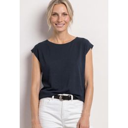 T-Shirt Street One, Damen, Gr. 36, shadowed navy, Stoff, 95% Viskose, 5% Elasthan, unifarben, normal normal, U-Boot-Ausschnitt, abgesteppt, Shirts T-Shirt, aus strecthigem Viskosematerial