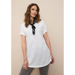 Oversize-Shirt Tamaris "aus Baumwolle", Damen, Gr. 32/34, wei&szlig;, Jersey, Obermaterial: 100% Baumwolle, Basic, weit Po-bedeckend, Rundhals, Shirts, in Longform mit abgerundetem Saum