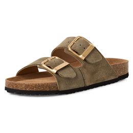 Pantolette Tamaris, Damen, Gr. 38, oilv, Leder, unifarben, Schuhe Pantolette, Hausschuh, Schlappen mit zwei verstellbaren Schnallen