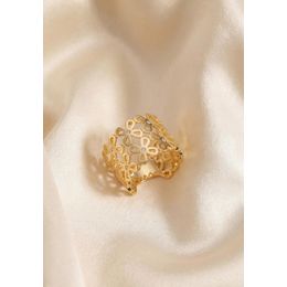 Fingerring Jobo "Statement Ring Blume breit" Gr. 50, vergoldet, Fingerringe, Damen, 50, Silber 925 (Sterlingsilber), Fingerring, 925 Silber vergoldet mit 8 Zirkonia