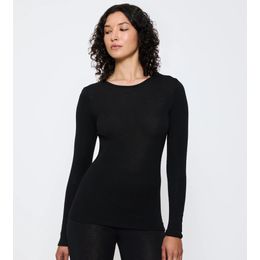 Langarmshirt Triumph "Beauty Layers LSL Top Wool", Damen, Gr. L, schwarz, Single Jersey, Obermaterial: 100% Wolle, h&uuml;ftbedeckend, Rundhals, Shirts Langarmshirt, weiche Wolle, lang&auml;rmelig, in Single-Jersey Qualit&auml;t