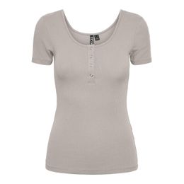 Kurzarmshirt Pieces "PCKITTE SS TOP NOOS BC", Damen, Gr. L, silber gray, Rippware, Obermaterial: 95% Baumwolle, 5% Elasthan, unifarben, slim fit normal, Rundhals, Shirts, Baumwollmischung, slim fit