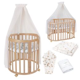 Waldin Babybett OWAL Kinderbett 7in1 mit Matratze, mitwachsendes Kinder-Bett