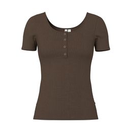 Kurzarmshirt Pieces "PCKITTE SS TOP NOOS BC", Damen, Gr. L, hot fudge, Rippware, Obermaterial: 95% Baumwolle, 5% Elasthan, unifarben, slim fit normal, Rundhals, Shirts, Baumwollmischung, slim fit
