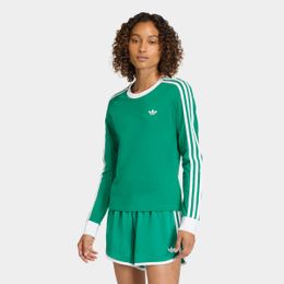 Langarmshirt adidas originals "3S LONGLSEEVE", Damen, Gr. S, bold gr&uuml;n, wei&szlig;, Obermaterial: 93% Baumwolle, 7% Elasthan, Rundhals, Shirts Langarmshirt