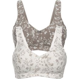 B&uuml;stenhebe bonprix "BH ohne B&uuml;gel mit weicher Baumwolle (2er Pack)", Damen, Gr. 95, Cup B, wei&szlig; (wollwei&szlig;, taupe gebl&uuml;mt), Obermaterial: 95% Baumwolle, 5% Elasthan. Futter: 100% Baumwolle, BHs B&uuml;stenhebe, im praktischen 2er Pack, ohne B&uuml;gel, leicht gepolsterte Tr&auml;ger