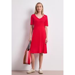 Jerseykleid Street One, Damen, Gr. 42, EURO-Gr&ouml;&szlig;en, salsa rot, Jersey, 70% Viskose, 25% Polyester, 5% Elasthan, unifarben, normal knielang, V-Ausschnitt, abgesteppt, Kleider Jerseykleid, aus Viskose