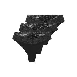 Tanga Only "ONLCHLOE LACE S.S THONG 3-PACK ACC", Damen, Gr. XS (34), 3 Stk., schwarz (schwarz pack:x3), Obermaterial: 75% Nylon, 25% Elasthan, unifarben, figurbetont, Unterhosen Tanga