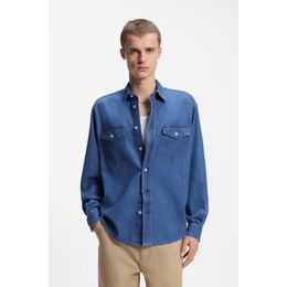 Jeanshemd Hugo "Ebino", Herren, Gr. S, N-Gr, turquoise, aqua441, Web, Obermaterial: 100% Baumwolle, regular fit h&uuml;ftbedeckend, Rundhals, 1-Knopf-Manschette mit Schlitz, Hemden Jeanshemd, in cooler Waschung