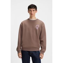 Sweatshirt Hugo "Oversized Crew", Damen, Gr. S (36), braun (rust, copper 223), Sweatware, Obermaterial: 100% Baumwolle, bedruckt, loose fit h&uuml;ftbedeckend, Rundhals, Rippb&uuml;ndchen, Sweatshirts Sweatshirt, Rundhals, mit Print