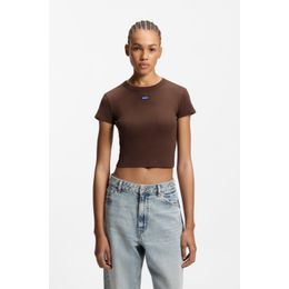 T-Shirt Hugo "Baby Tee", Damen, Gr. XL (42), medium braun 210, Single Jersey, Obermaterial: 96% Baumwolle, 4% Elasthan, unifarben, slim fit bauchfrei, Rundhals, Shirts T-Shirt, in verk&uuml;rzter L&auml;nge