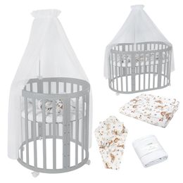 Waldin Babybett OWAL Kinderbett 7in1 mit Matratze, mitwachsendes Kinder-Bett
