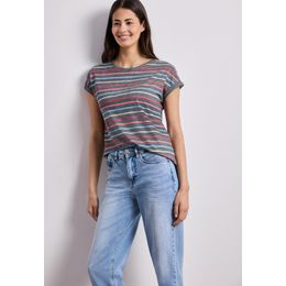 Shirttop Street One, Damen, Gr. 38, bunt (bound gr&uuml;n), Jersey, Obermaterial: 80% Polyester, 20% Viskose, gestreift, bequem normal, Rundhals, Aufschlag, Tops Shirttop, Sommershirt mit &uuml;berschnittenen Schultern