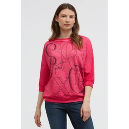 Sweater SOCCX, Damen, Gr. L, clear rot, Sweatware, Material: 50% Baumwolle, 50% Polyester, Glitzermuster, bedruckt, regular fit normal, Rundhals, Fledermaus&auml;rmel Rippb&uuml;ndchen, Sweatshirts Sweater, mit Fledermaus&auml;rmeln