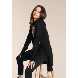 Strickjacke Tamaris "aus weicher Viskosemischung", Damen, Gr. 32/34, schwarz, Strick, Obermaterial: 70% Viskose, 30% Polyamid, figurumspielend ca. Mitte Oberschenkel, Strickb&uuml;ndchen, Strickjacken Strickjacke, mit Kapuze