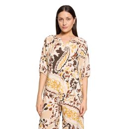 Schlupfbluse Cartoon "Damen mit Raffung", Damen, Gr. 34, gelb, braun, Obermaterial: 100% Viskose, l&auml;ssig geschnitten normal, V-Ausschnitt, Blusen Schlupfbluse