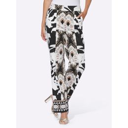 Webhose Heine, Damen, Gr. 46, Normalgr&ouml;&szlig;en, gelb (schwarz, camel, bedruckt), 97% Baumwolle, 3% Elasthan, bedruckt, gemustert, mehrfarbig, lang, Hosen