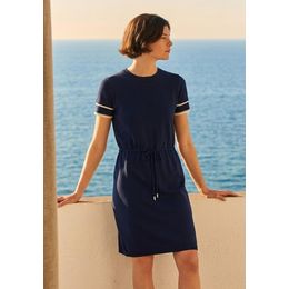 Strickkleid Tamaris, Damen, Gr. 36, N-Gr, marine, Strick, Obermaterial: 70% Viskose, 30% Polyamid, kontrastfarbene Details, oversize mini, Rundhals, angeschnitten, Kleider Strickkleid, mit tailliertem Bindeband und Kontraststreifen