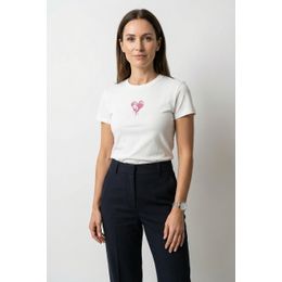T-Shirt Hugo "Dever", Damen, Gr. L (40), natural 102, Single Jersey, Obermaterial: 100% Baumwolle, bedruckt, unifarben, slim fit taillenbedeckt, Rundhals, abgesteppte Kante, Shirts T-Shirt, im Slim Fit, Rundhals
