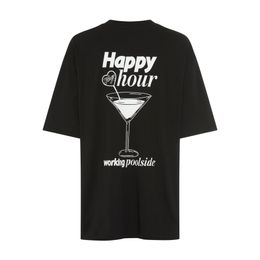 T-Shirt Hugo "Oversized Tee", Damen, Gr. M, schwarz 001, Single Jersey, Obermaterial: 100% Baumwolle, unifarben, oversize h&uuml;ftbedeckend, Rundhals, abgesteppte Kante, Shirts T-Shirt, mit Print, Rundhals