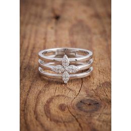 Silberring Jobo "Statement Ring Blume breit" Gr. 50, silber 925, Fingerringe, Damen, 50, Silber 925 (Sterlingsilber), Silberring, 925 Silber rhodiniert mit 24 Zirkonia