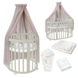 Waldin Babybett OWAL Kinderbett 7in1 mit Matratze, mitwachsendes Kinder-Bett