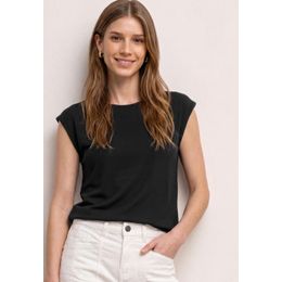 T-Shirt Street One, Damen, Gr. 38, schwarz, Stoff, 95% Viskose, 5% Elasthan, unifarben, normal normal, U-Boot-Ausschnitt, abgesteppt, Shirts T-Shirt, aus strecthigem Viskosematerial