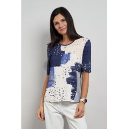 Kurzarmshirt Seidel Moden, Damen, Gr. 40, denim, Jersey, Obermaterial: 96% Viskose, 4% Elasthan, gemustert, tailliert h&uuml;ftbedeckend, Rundhals, Shirts, mit grafischem Muster und aus Viskose - MADE IN GERMANY