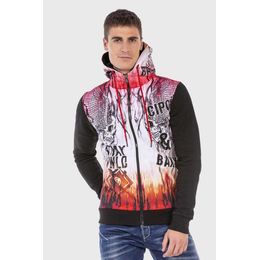 Cipo & Baxx Sweatjacke CIPO & BAXX "Sweatjacken", Damen, Gr. M, schwarz, 70% Baumwolle, 30% Polyester, bedruckt, regular fit normal, Raglan&auml;rmel, Sweatjacken Sweatjacke, mit coolem Print