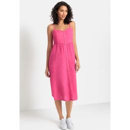 Sommerkleid Lascana "aus Leinenmix mit Baumwolle", Damen, Gr. 34, N-Gr, pink, Web, Obermaterial: 58% Viskose, 28% Baumwolle, 14% Leinen, unifarben, figurumspielend Midi, V-Ausschnitt, Kleider Sommerkleid, elegantes Midikleid, Strandkleid, Spaghettikleid, Leinenkleid